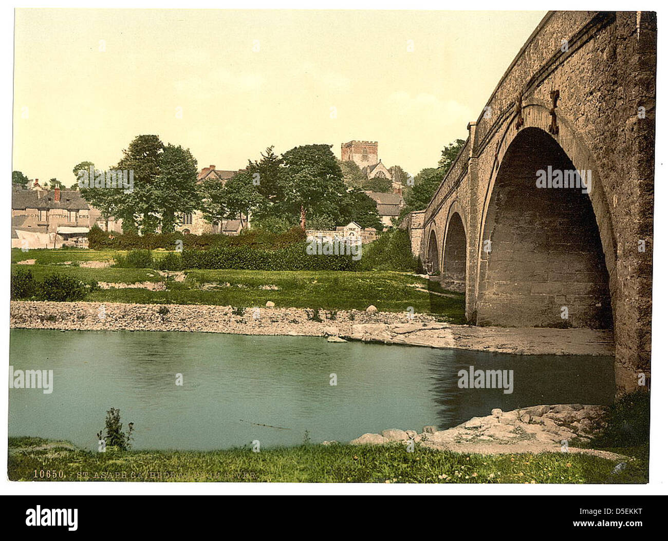 This historical image captures the view of St. Asaph Cathedral in Wales ...