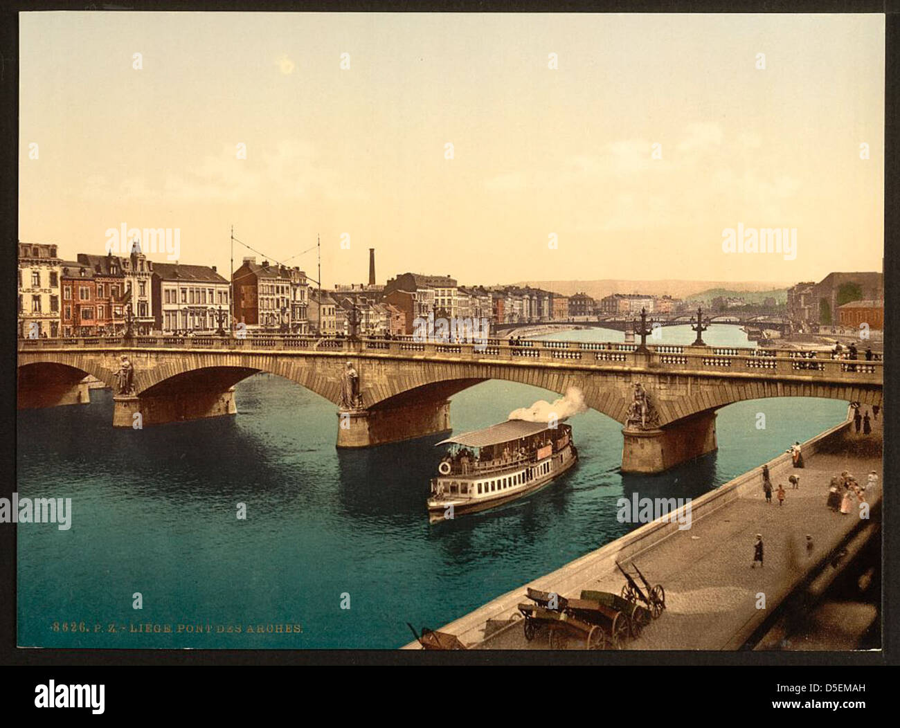 The image captures the iconic Bridge of Arches in Liège, Belgium, an ...