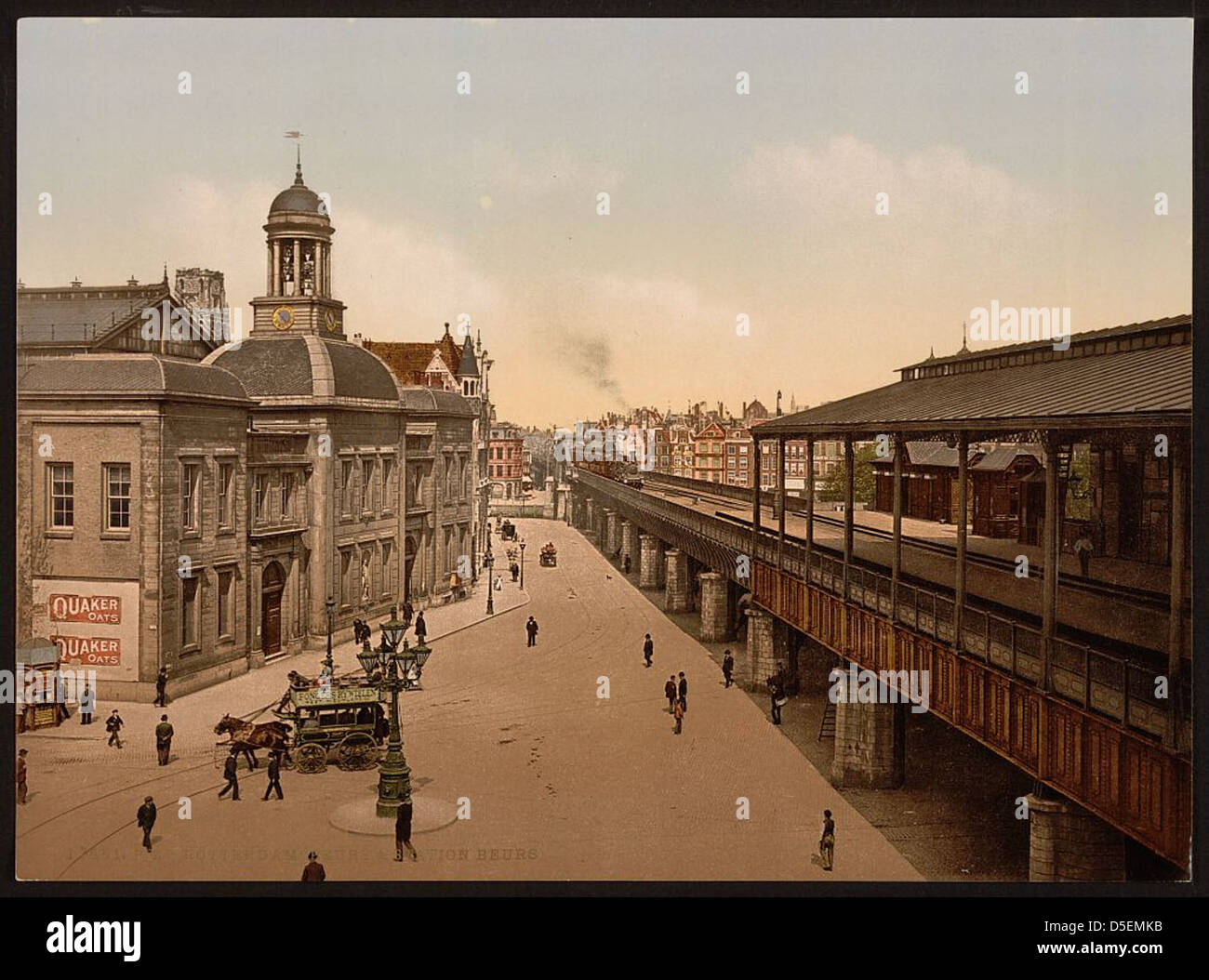 A historic photograph of the Bourse and Bourse Station in Rotterdam ...