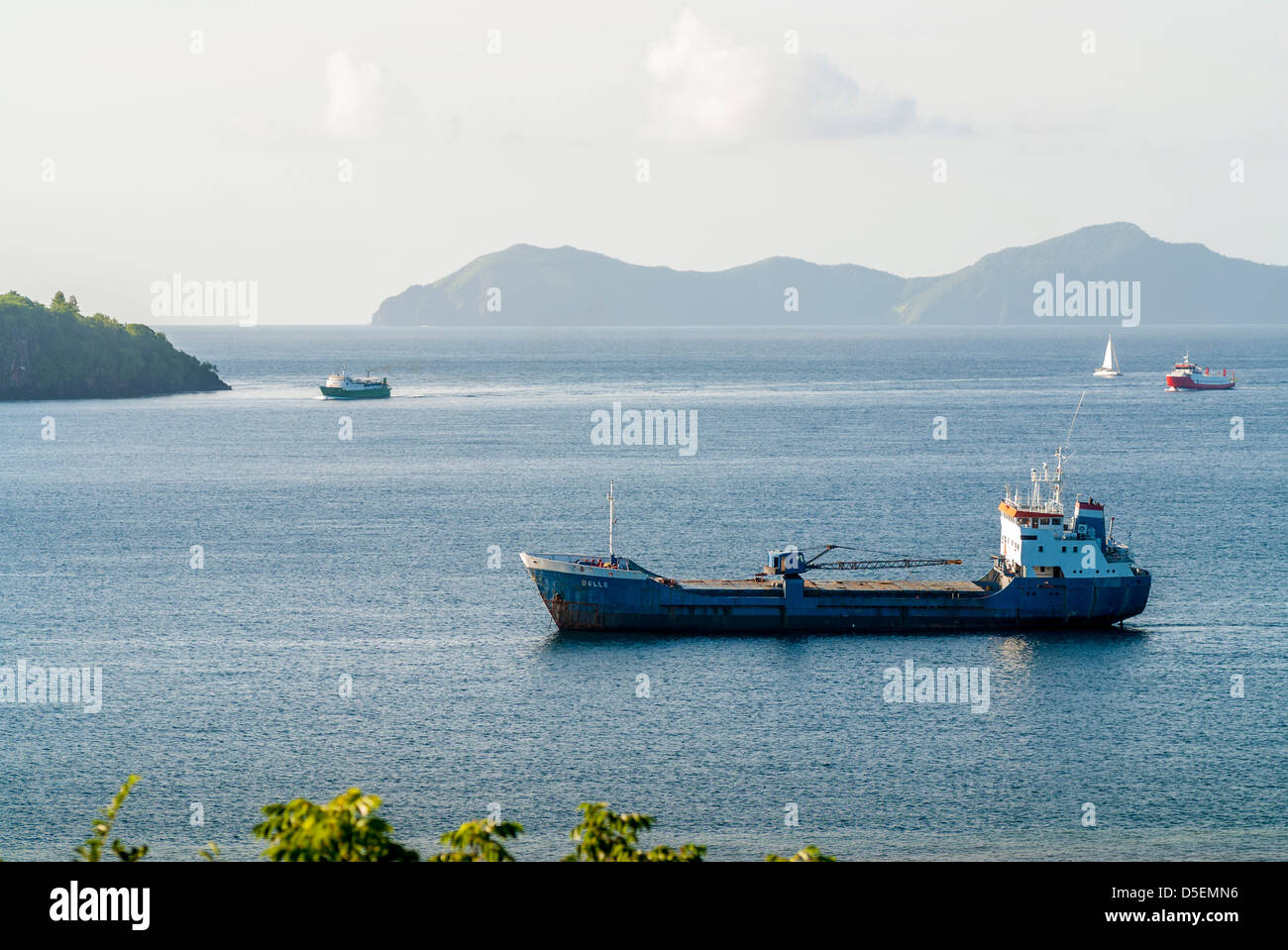 Ship anchored in St Vincent harbor Stock Photo - Alamy