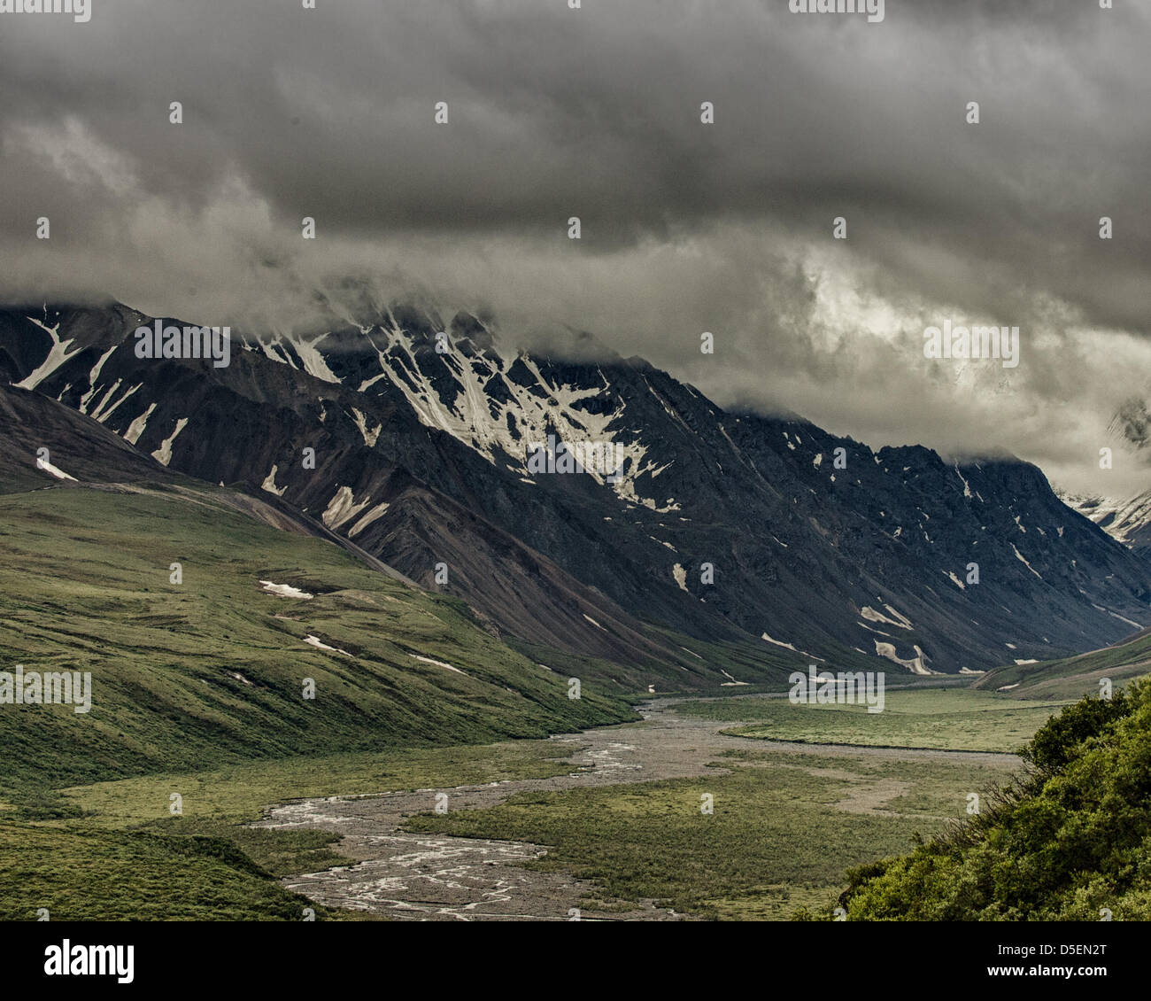 June 27, 2012 - Denali Borough, Alaska, US - Storm clouds wreath the ...