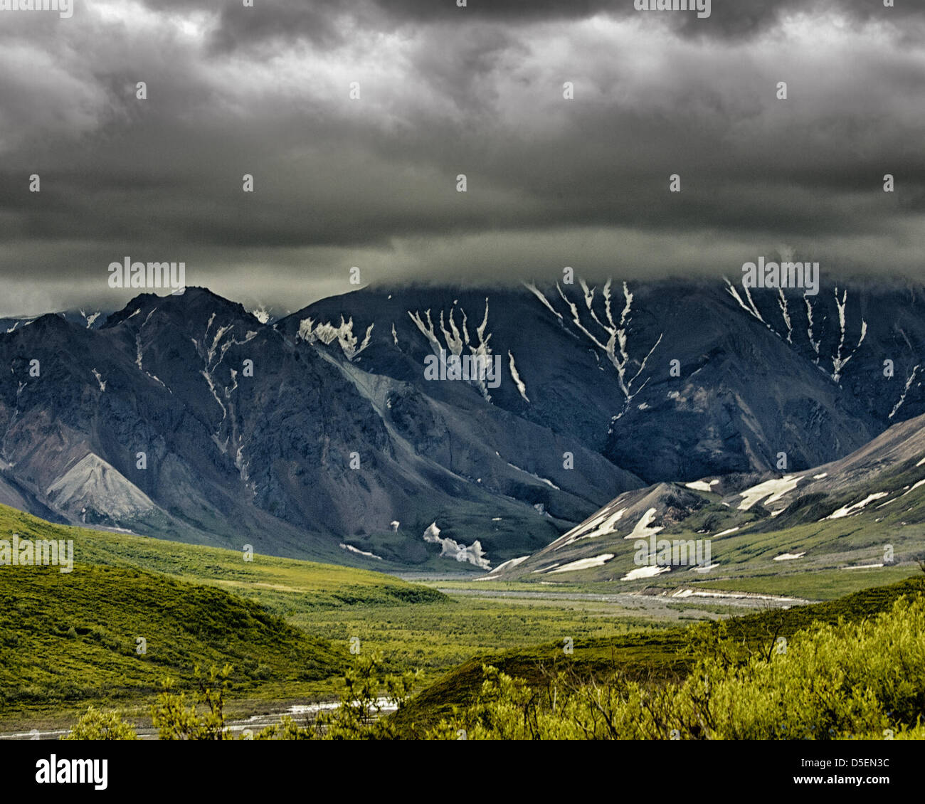 June 27, 2012 - Denali Borough, Alaska, US - Storm clouds wreath the ...