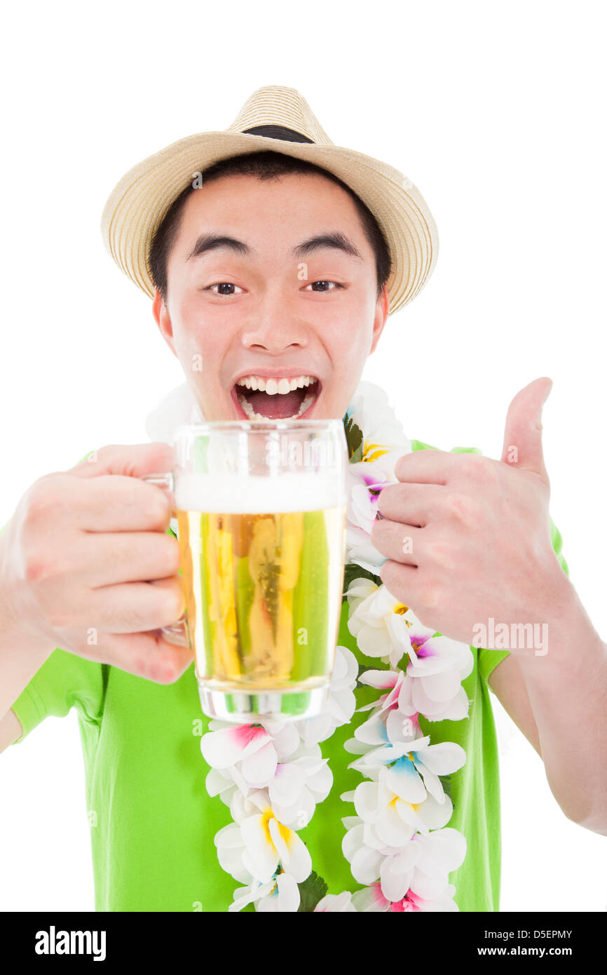 happy young man drinking beer and enjoy summer vacation Stock Photo - Alamy