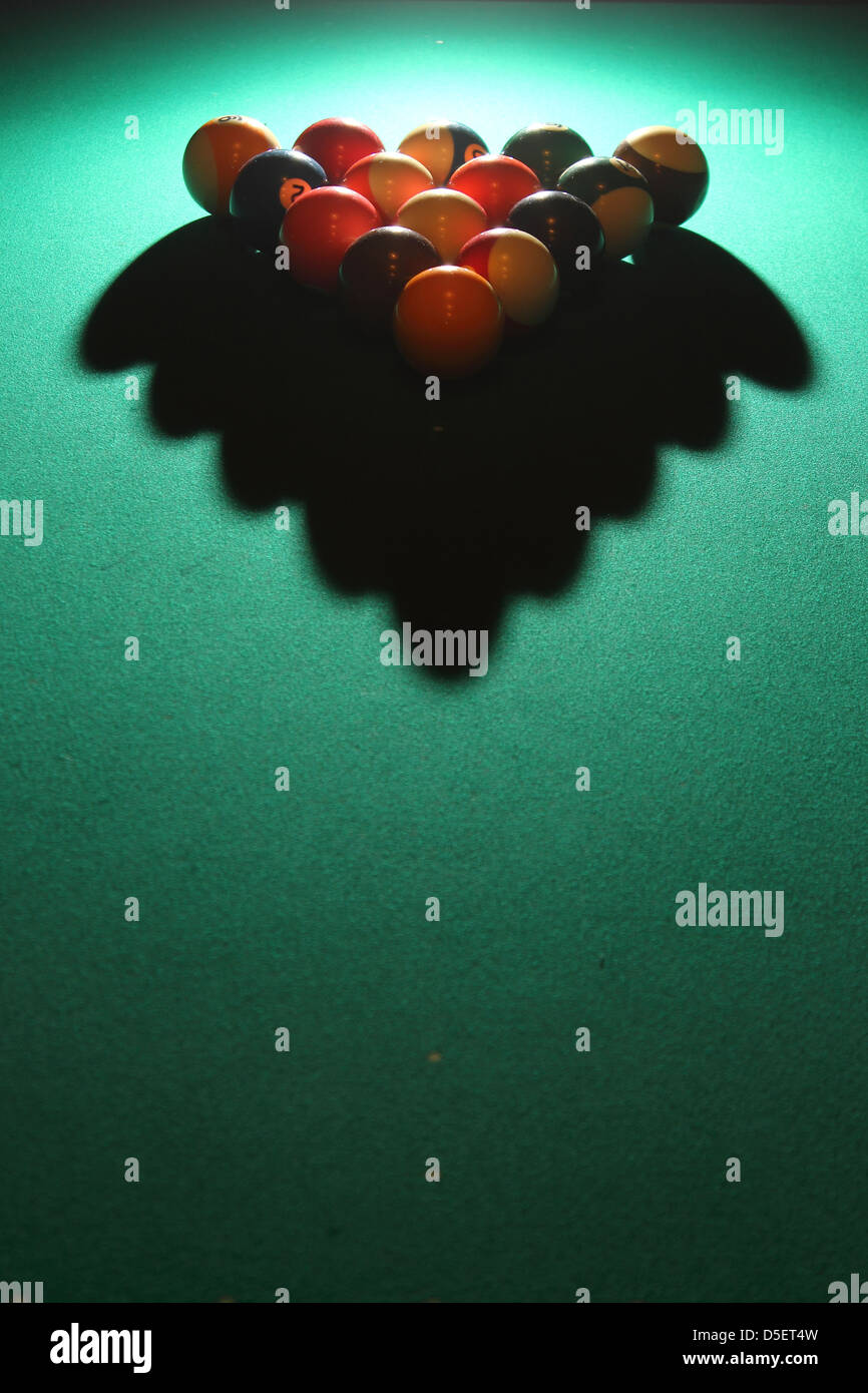 Billiards - Pool table with balls, shadow and light Stock Photo - Alamy