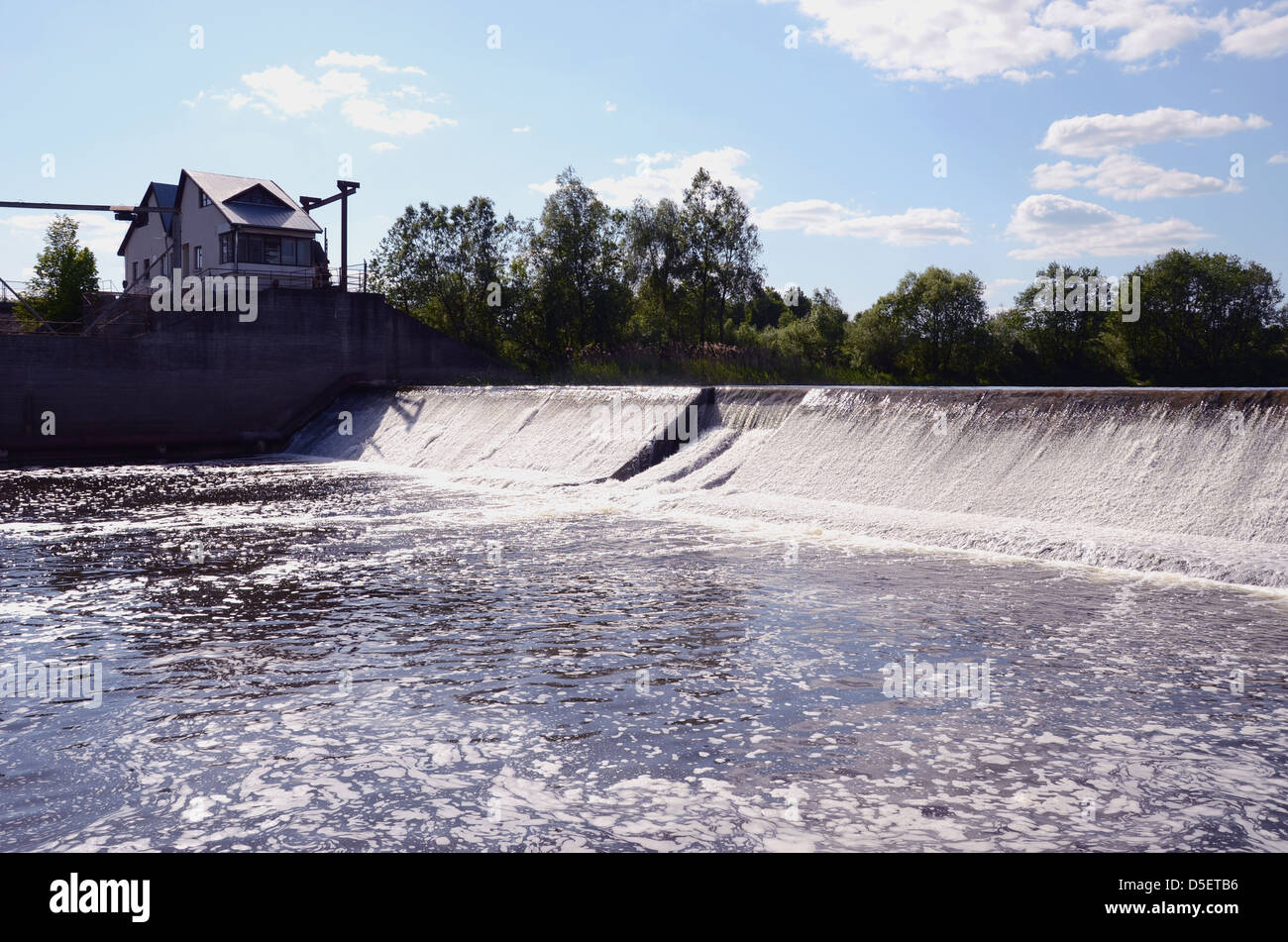 big river landscape with dam and waterfall Stock Photo - Alamy