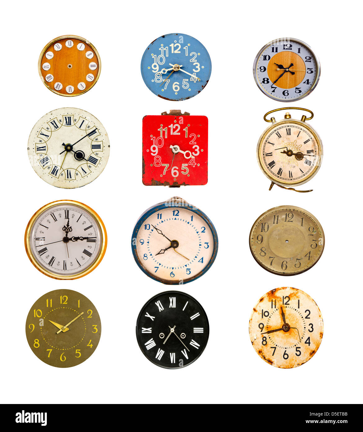 antique colorful clock dial collection isolated on white Stock Photo ...