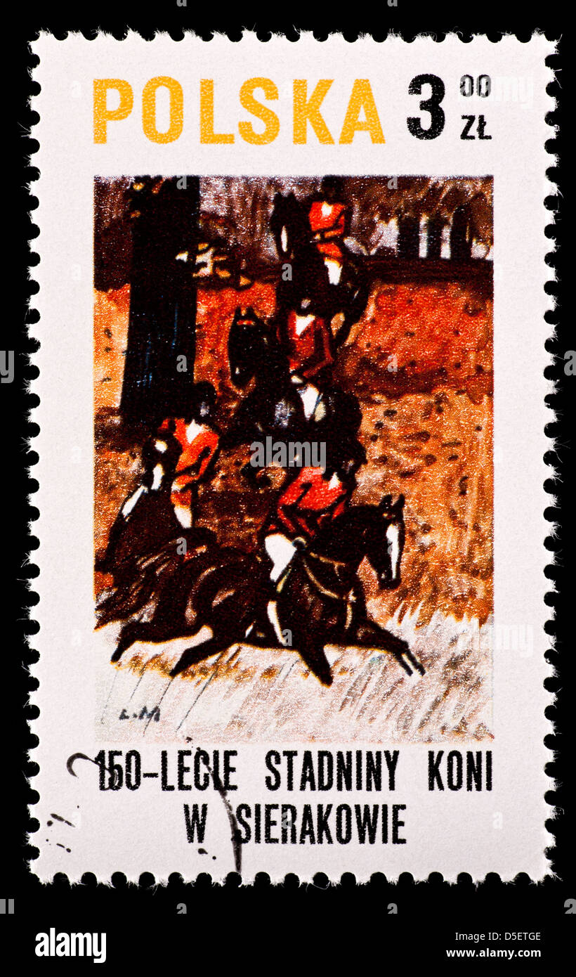 Postage stamp from Poland depicting horses on a fox hunt, issued for ...