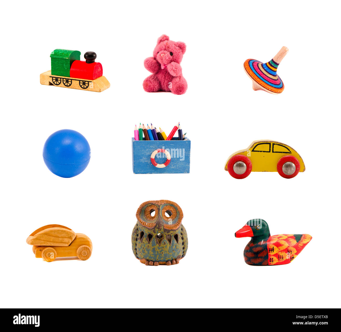assorted toys collection isolated on white background Stock Photo - Alamy