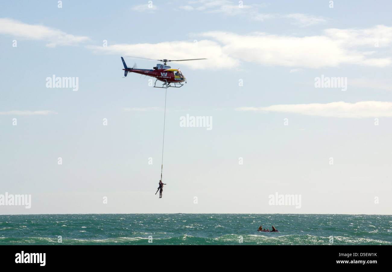 Australian surf rescue helicopter crew training off Moana Beach South ...