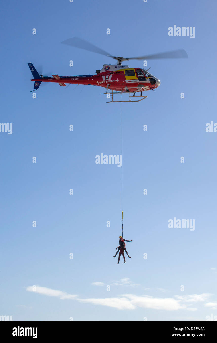 Australian surf rescue helicopter crew training off Moana Beach South ...