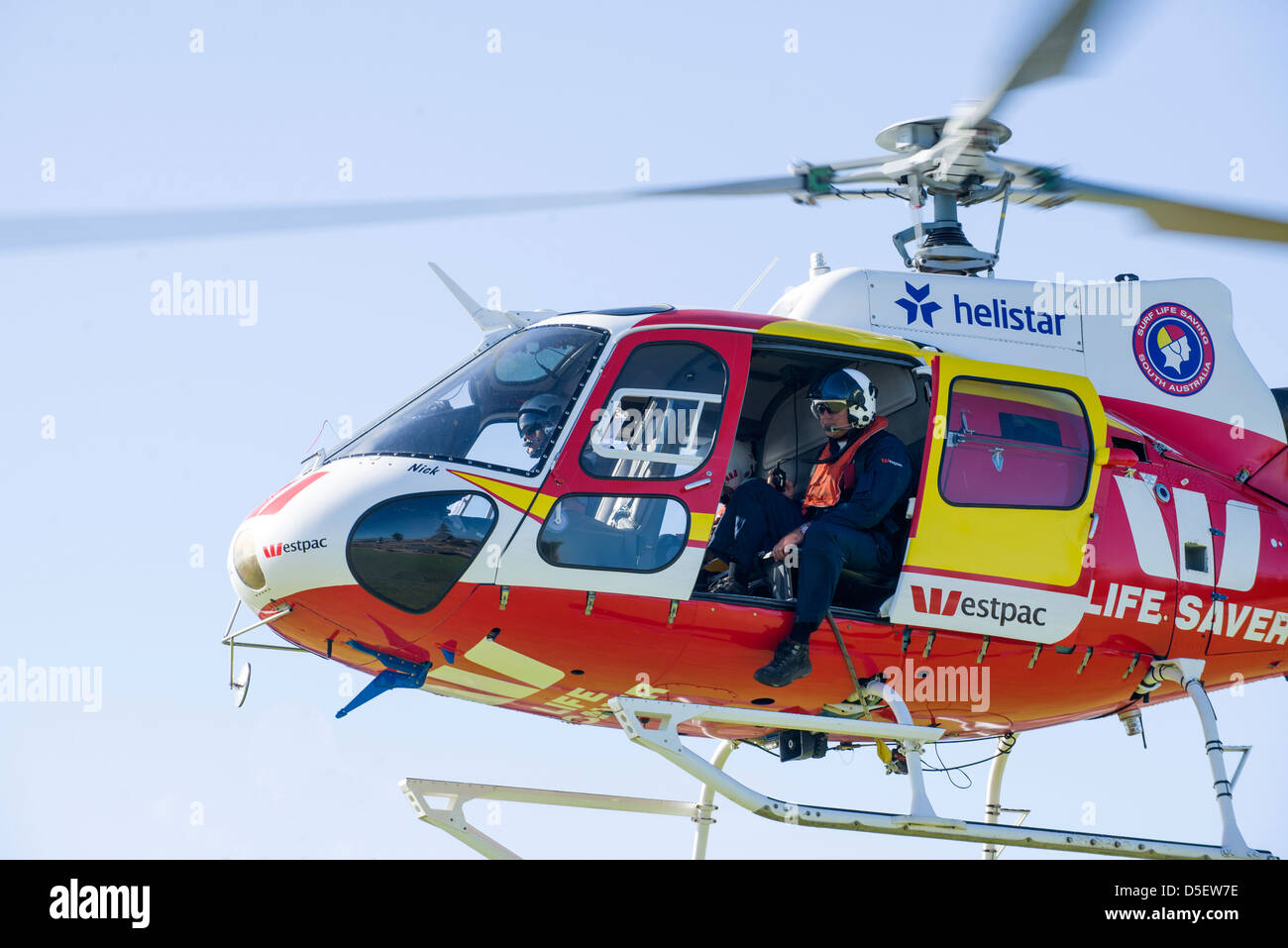 Australian surf rescue helicopter crew training off Moana Beach South ...