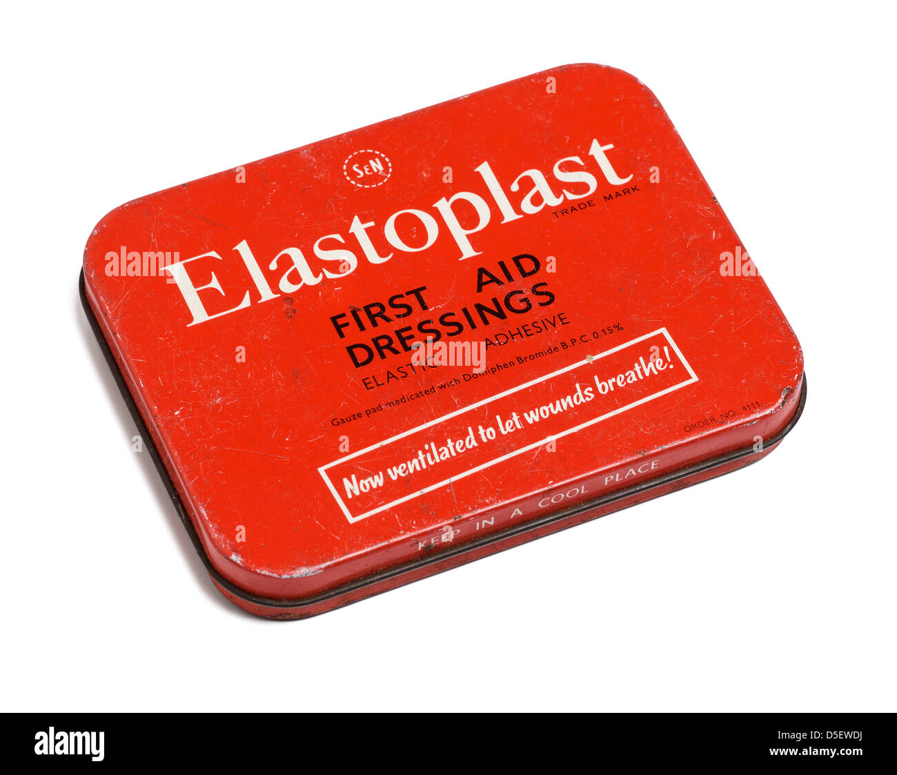 Old tin of Elastoplast plasters Stock Photo - Alamy
