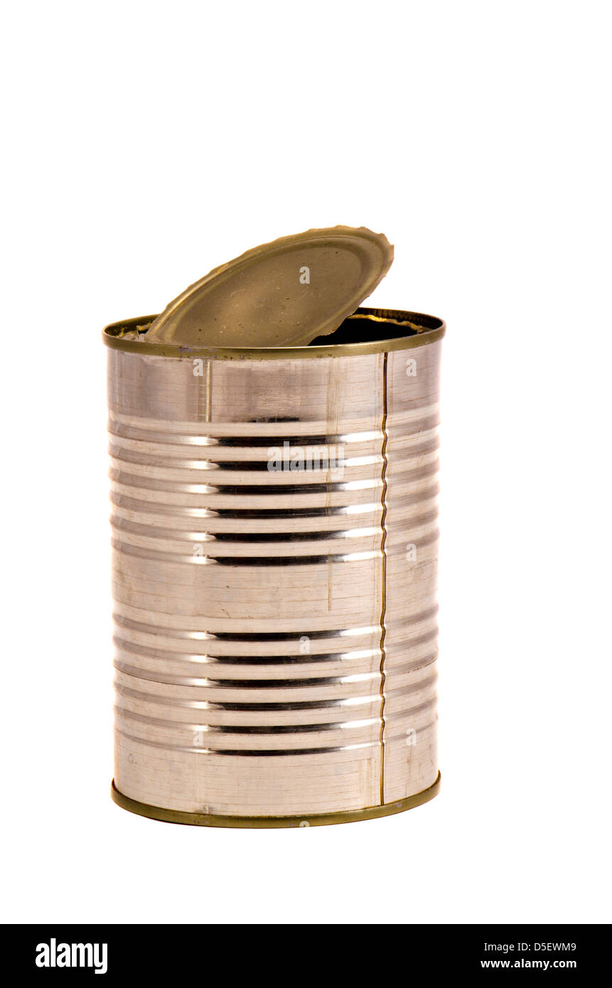 opened empty food metal can isolated on white Stock Photo - Alamy