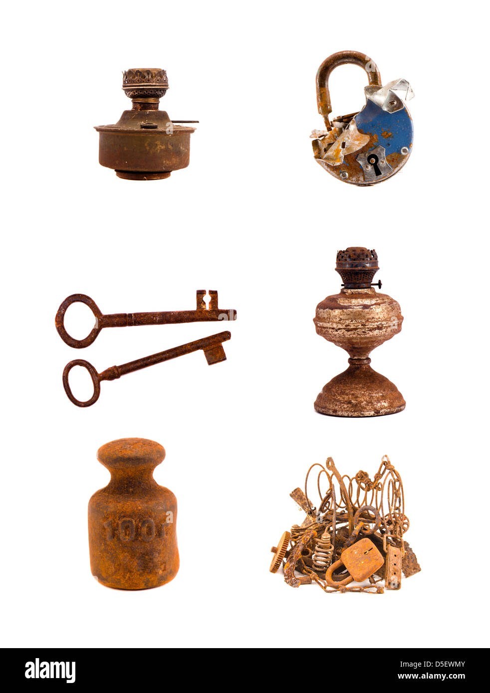 assorted rusty metal objects and tools isolated on white Stock Photo ...