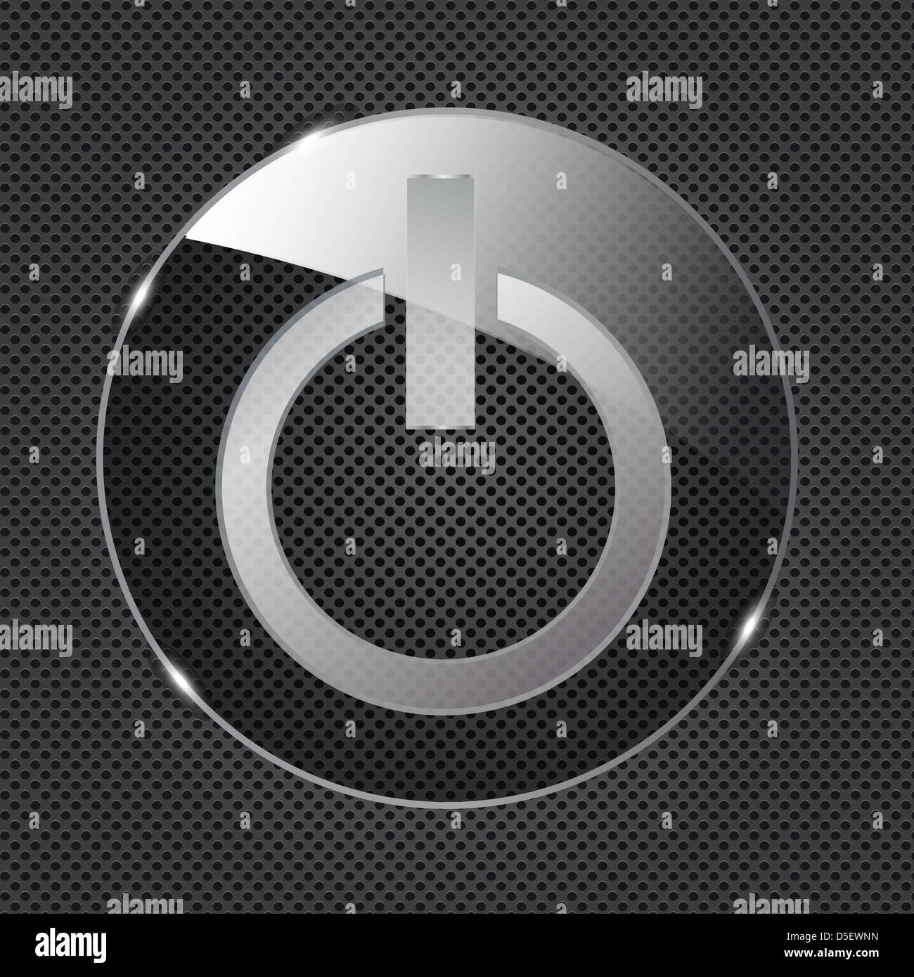 Glass power button icon on metal background. Vector illustration Stock ...