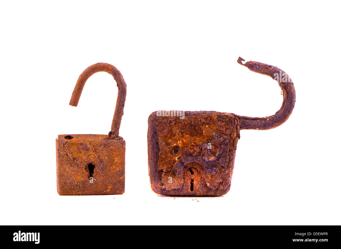 two aged rusty locks isolated on white background Stock Photo - Alamy