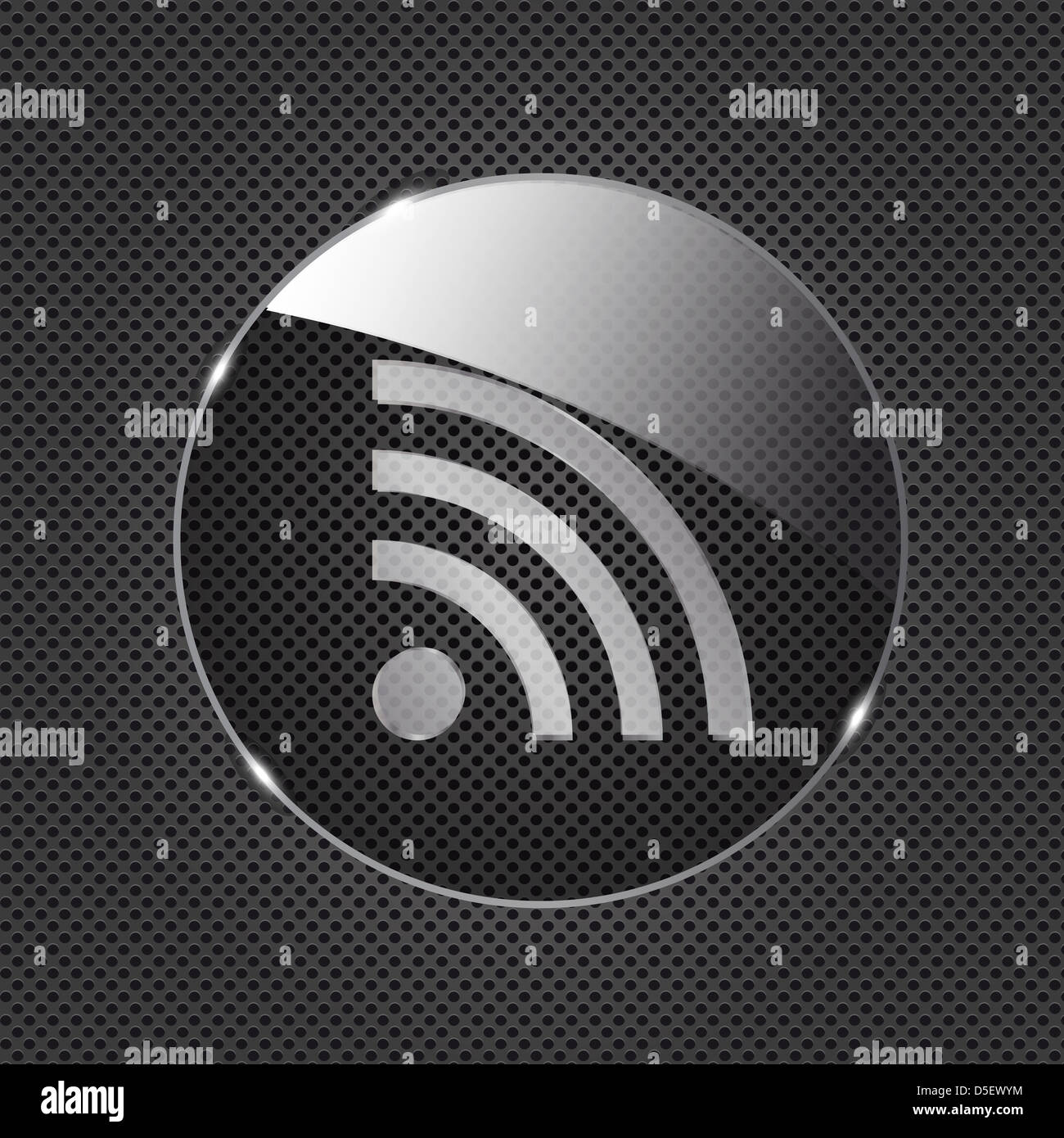 Glass rss button icon on metal background. Vector illustration Stock ...