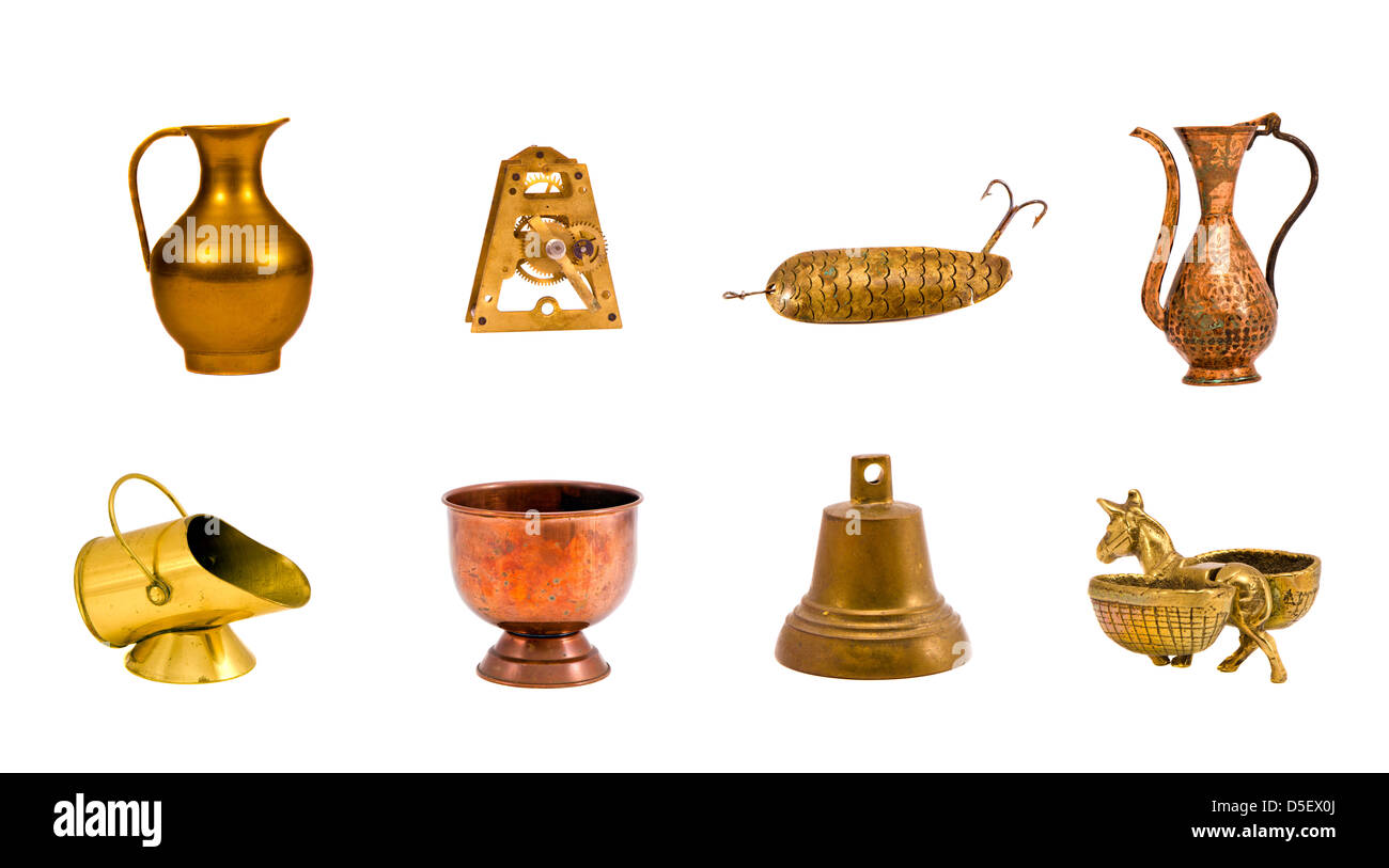 isolated on white background retro brass objects collection Stock Photo ...
