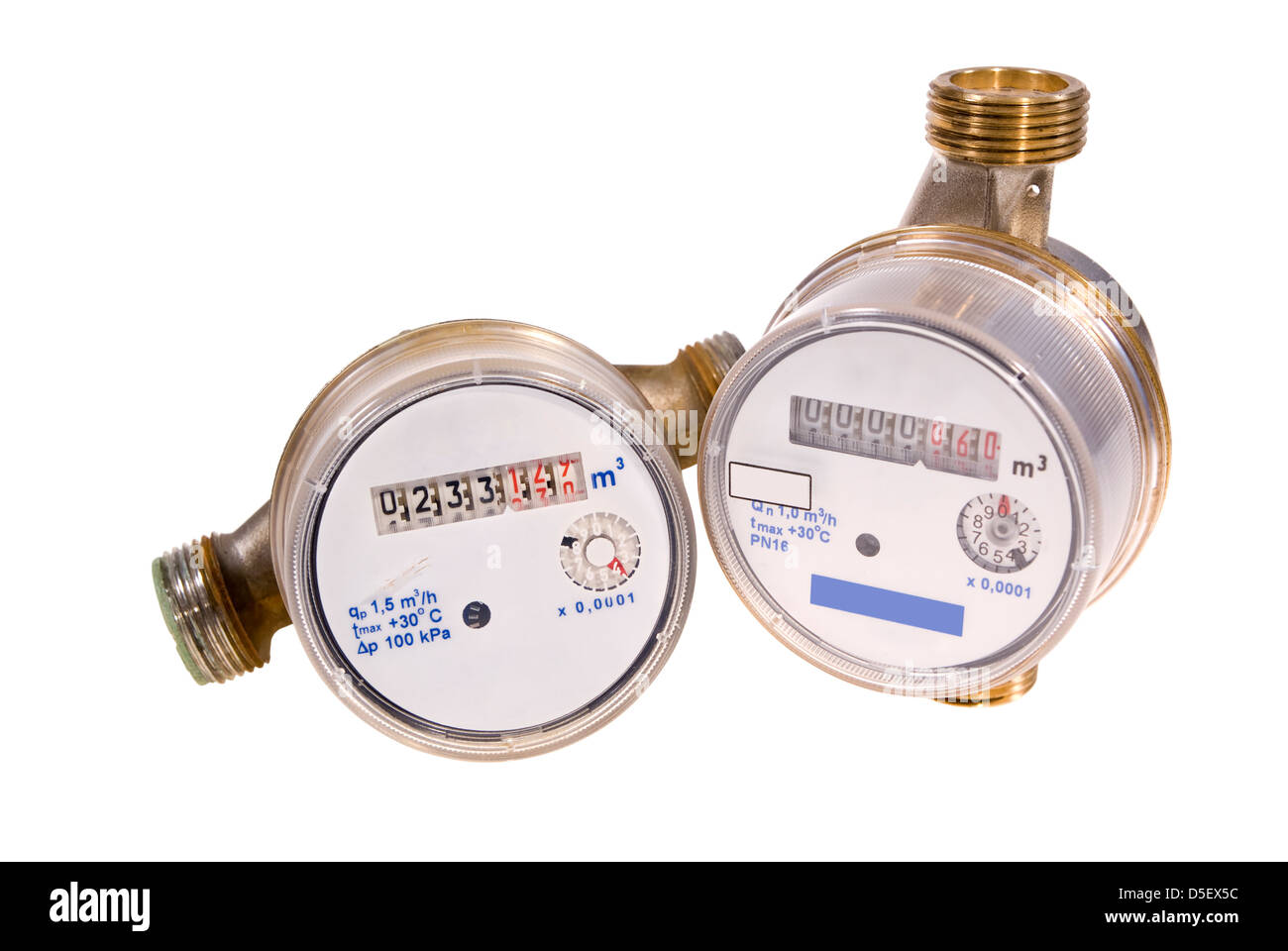 old and new water meter on white background Stock Photo - Alamy