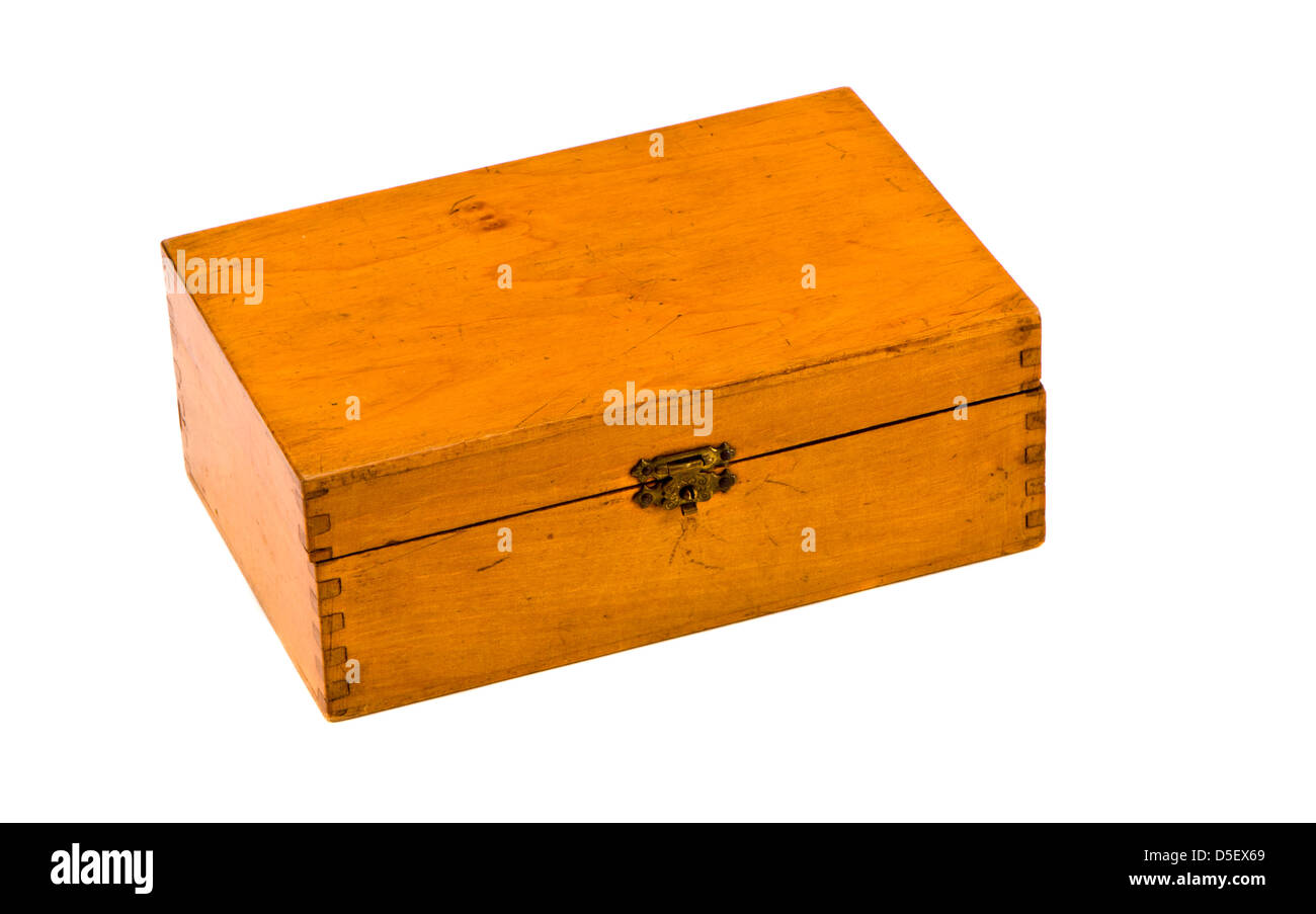 closed ancient wooden box isolated on white Stock Photo - Alamy