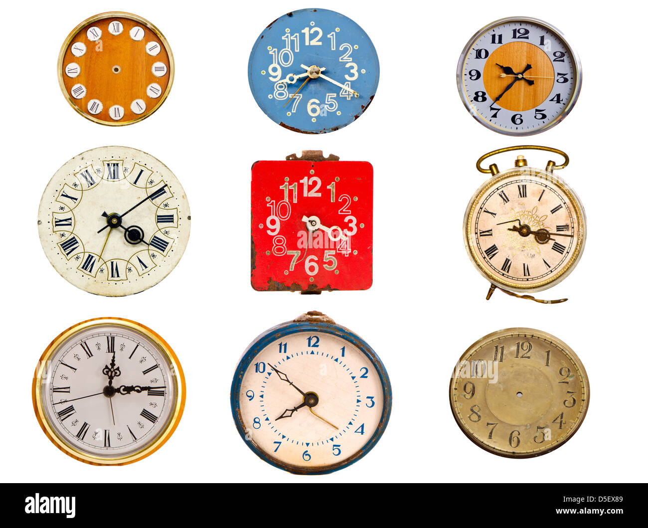 nine ancient clock dial collection isolated on white Stock Photo - Alamy