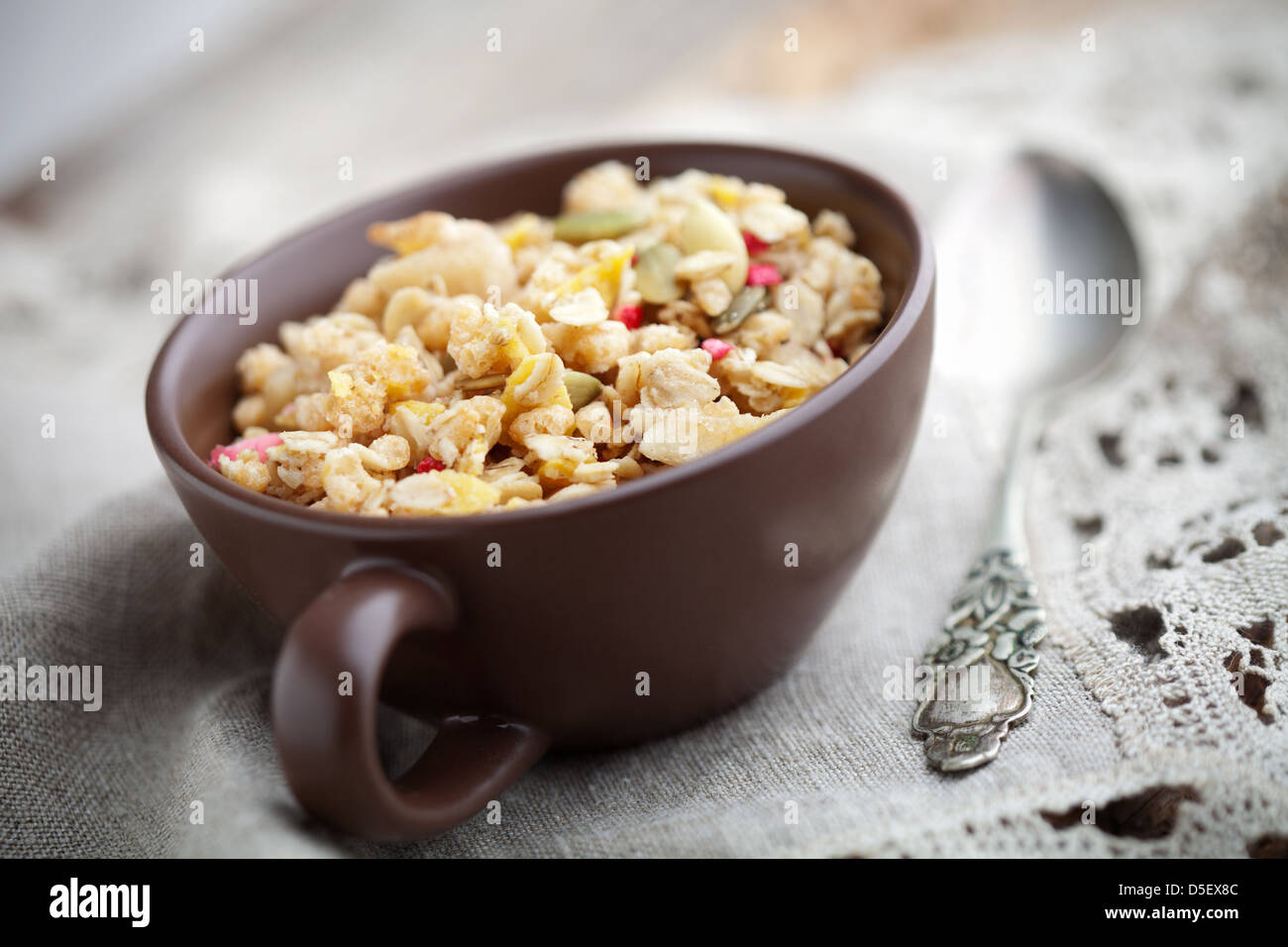 Breakfast muesli with dried fruits and seeds Stock Photo - Alamy