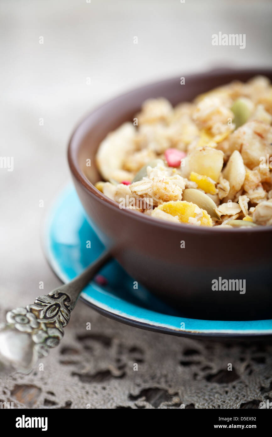 Breakfast muesli with dried fruits and seeds Stock Photo - Alamy