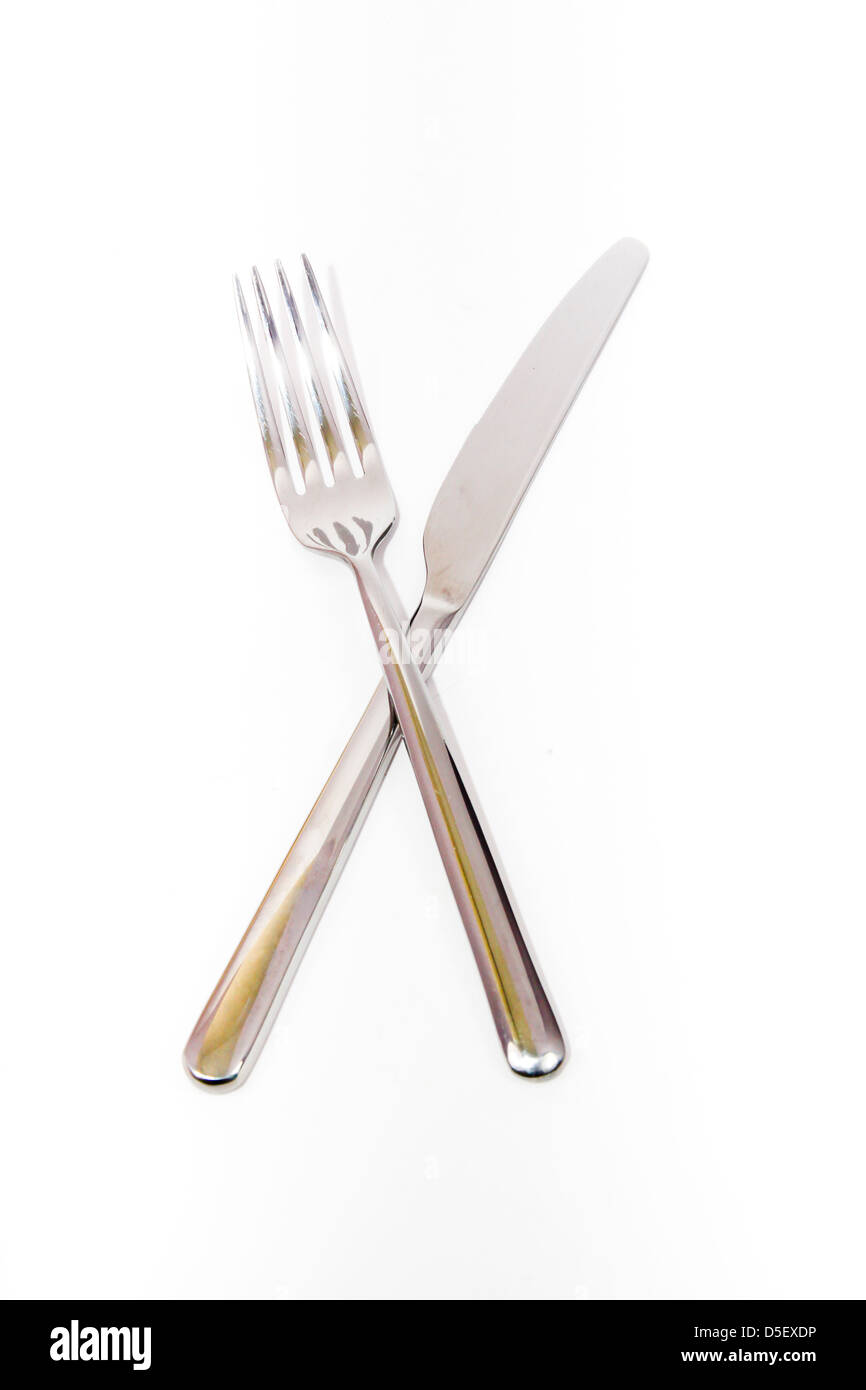 Stainless steel knife and fork cutlery set metal modern Stock Photo - Alamy