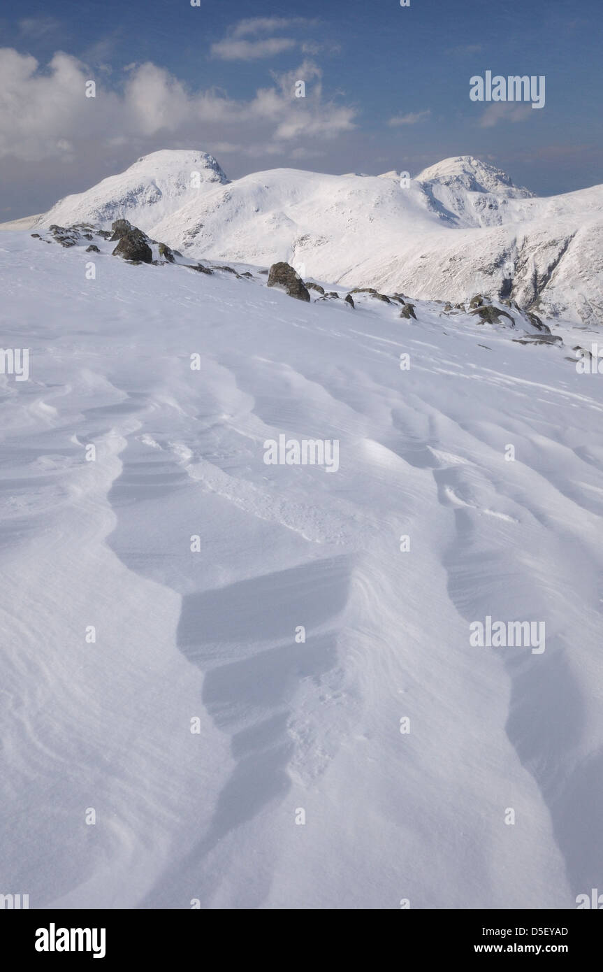 Great Gable, Green Gable and Pillar, covered in snow, from Glaramara in ...