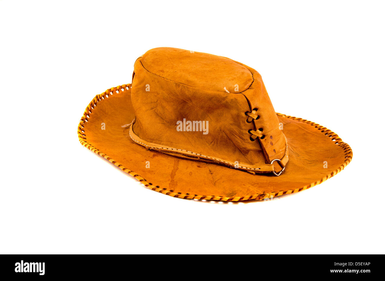 old brown leather hat isolated on white Stock Photo - Alamy