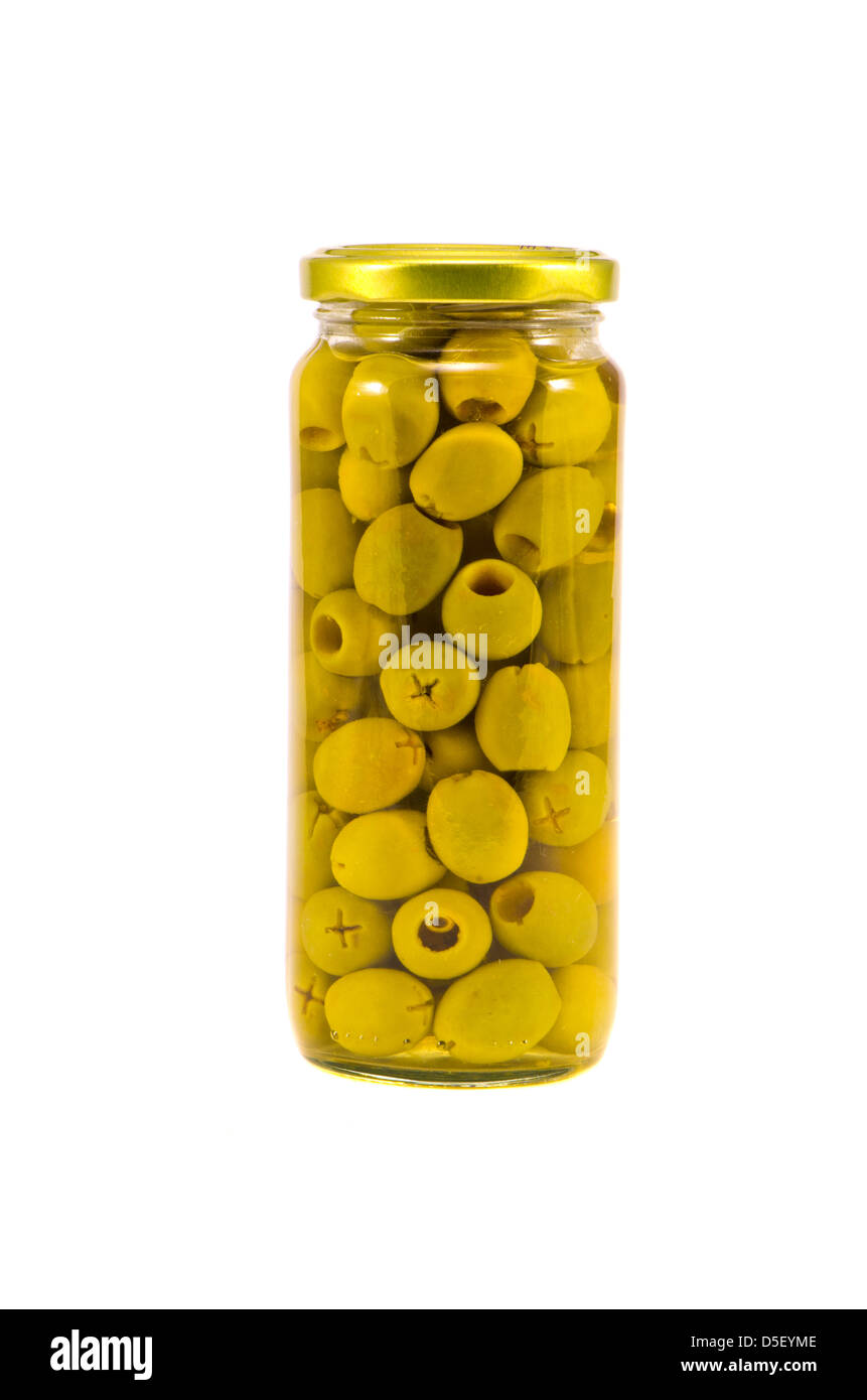 potted olives fruits in glass jar isolated on white background Stock ...
