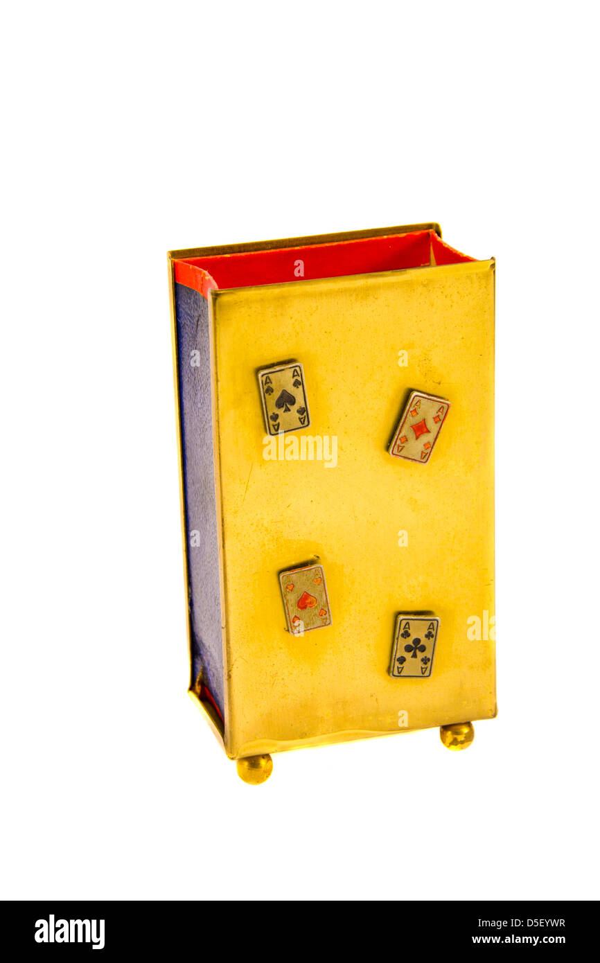 ancient playing cards brass box isolated on white Stock Photo - Alamy