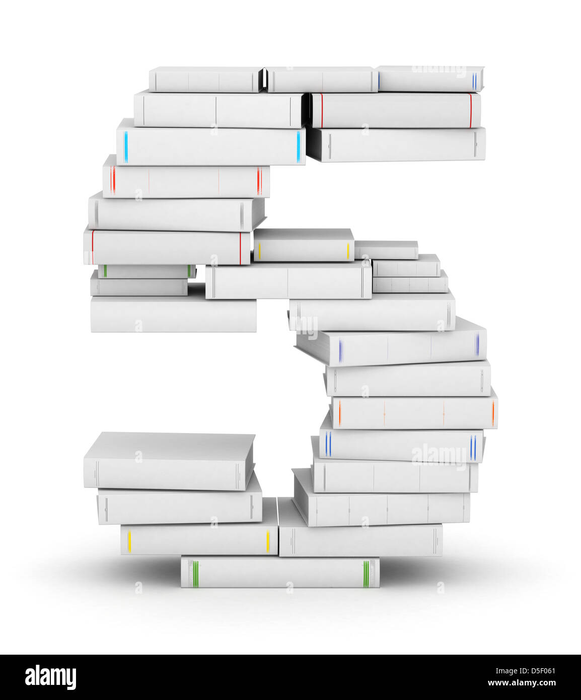 Number 5, stacked from many blank title books in column Stock Photo - Alamy