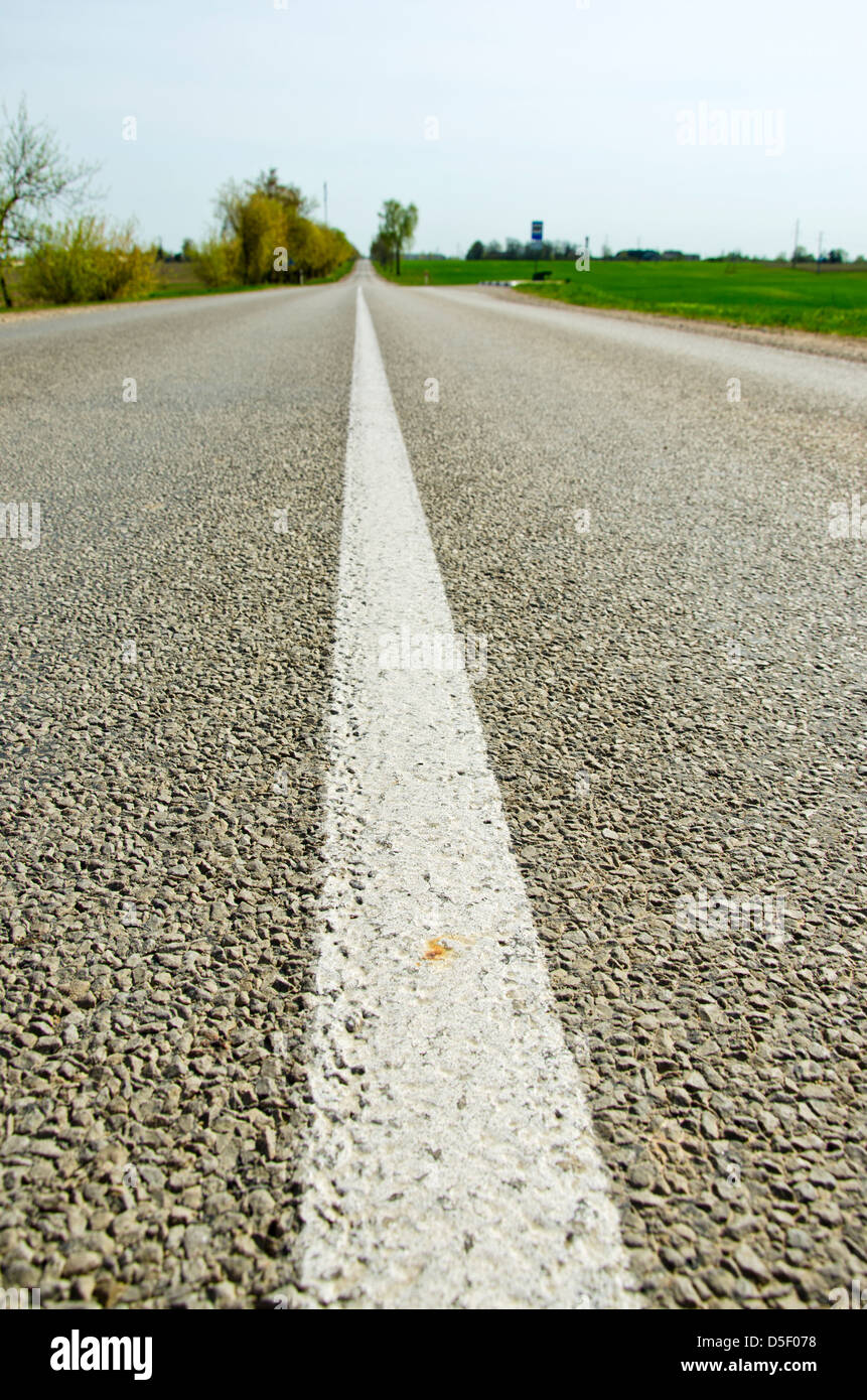 rural asphalt road landscape with white line and perspective Stock ...