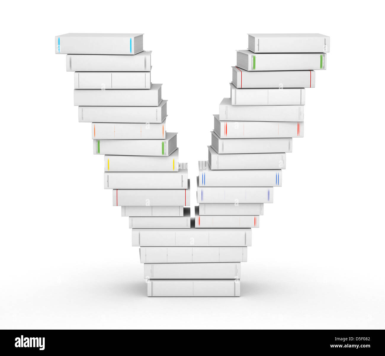 Letter V, stacked from many blank title books in column Stock Photo - Alamy