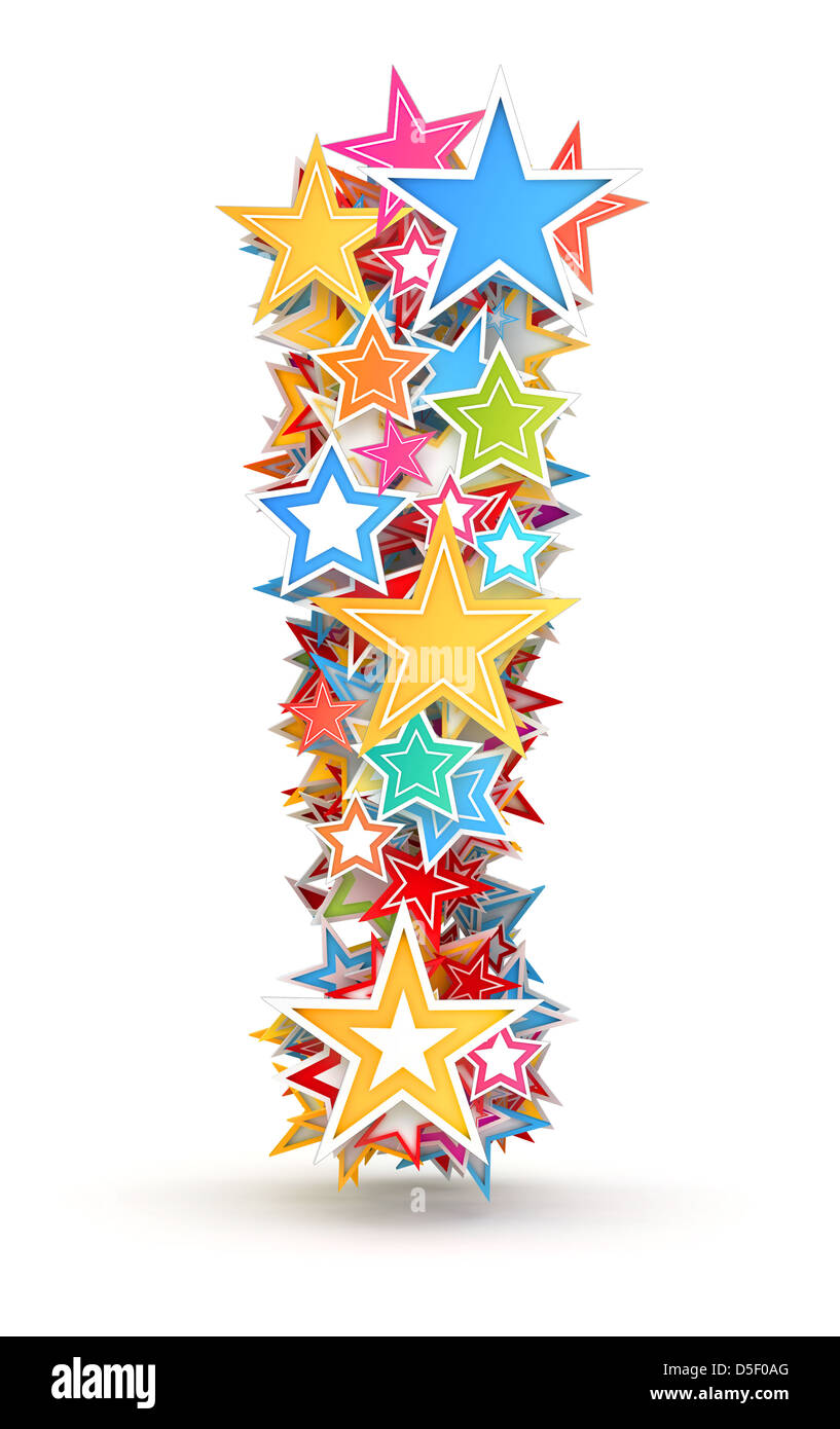 Exclamation mark from bright colored holiday stars staked Stock Photo ...