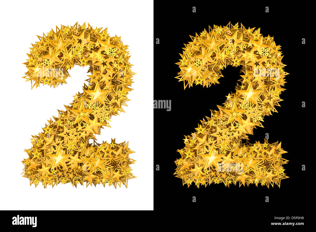 Gold shiny stars number 2, black and white background Stock Photo - Alamy