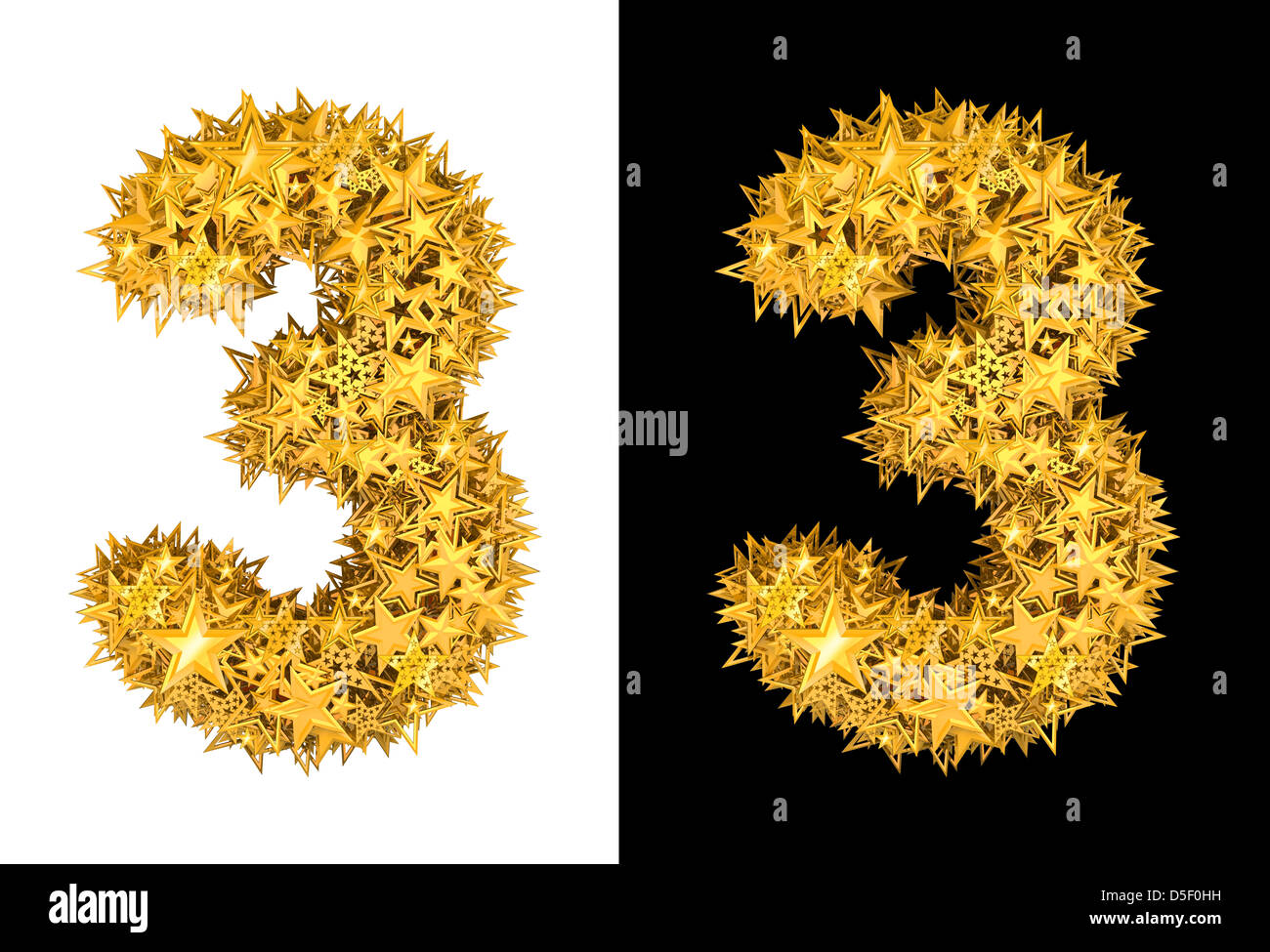 Gold shiny stars number 3, black and white background Stock Photo - Alamy