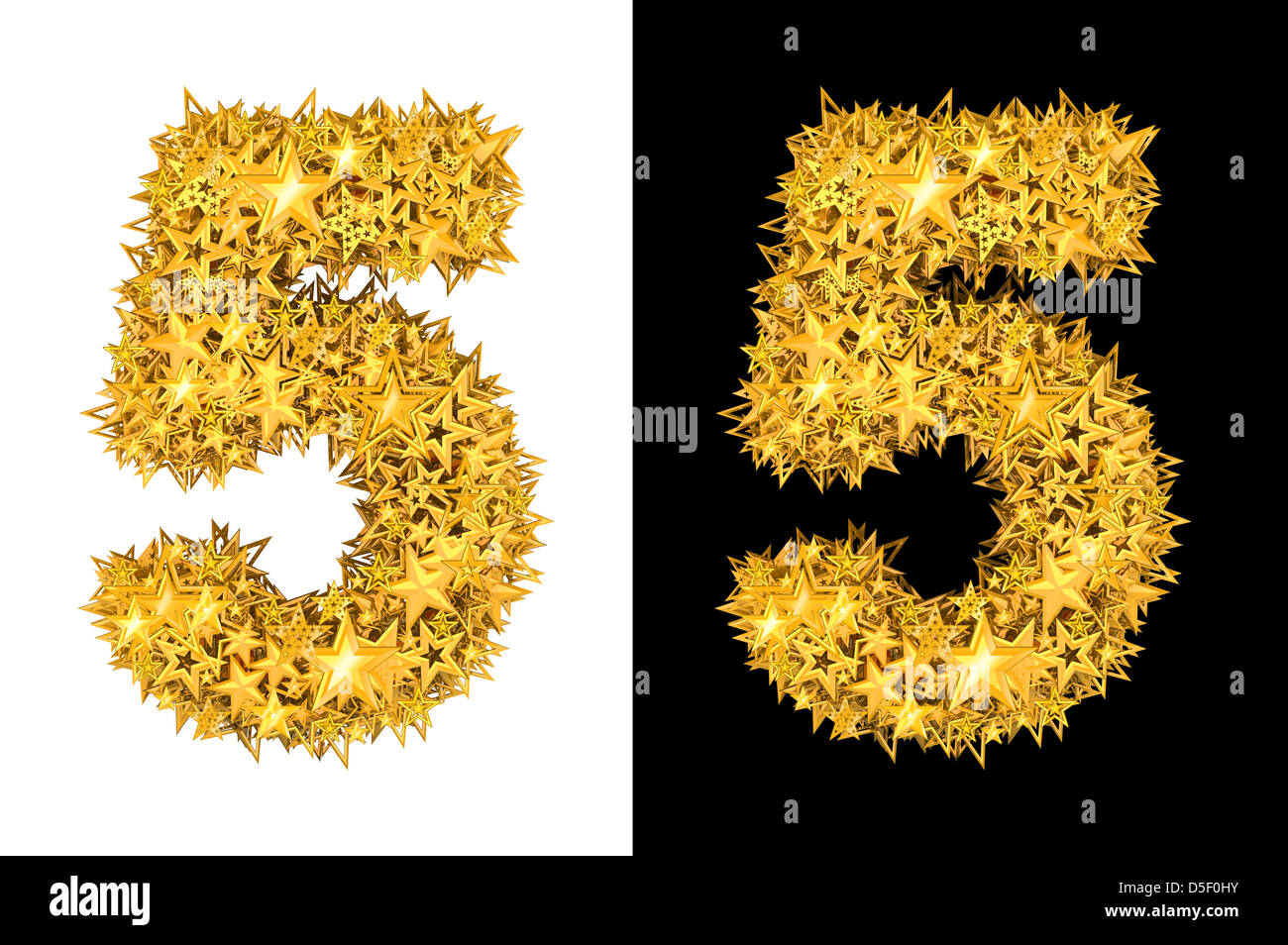 Gold shiny stars number 5, black and white background Stock Photo - Alamy