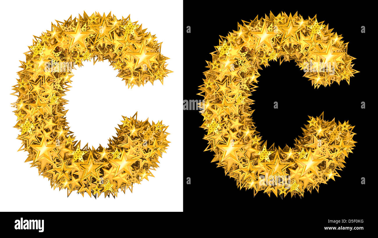 Gold shiny stars letter C, black and white background Stock Photo - Alamy
