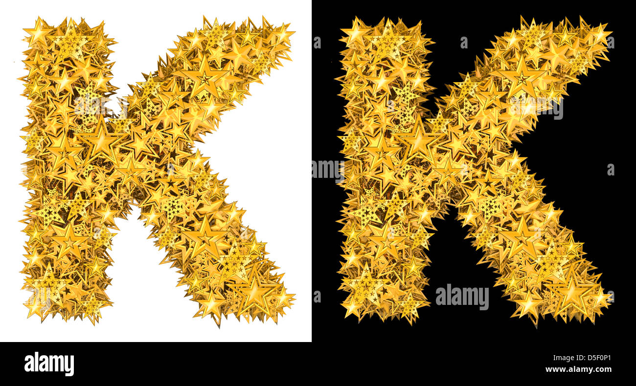 Gold shiny stars letter K, black and white background Stock Photo - Alamy