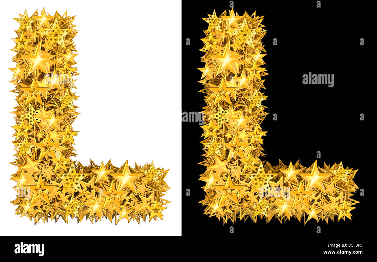 Gold shiny stars letter L, black and white background Stock Photo - Alamy