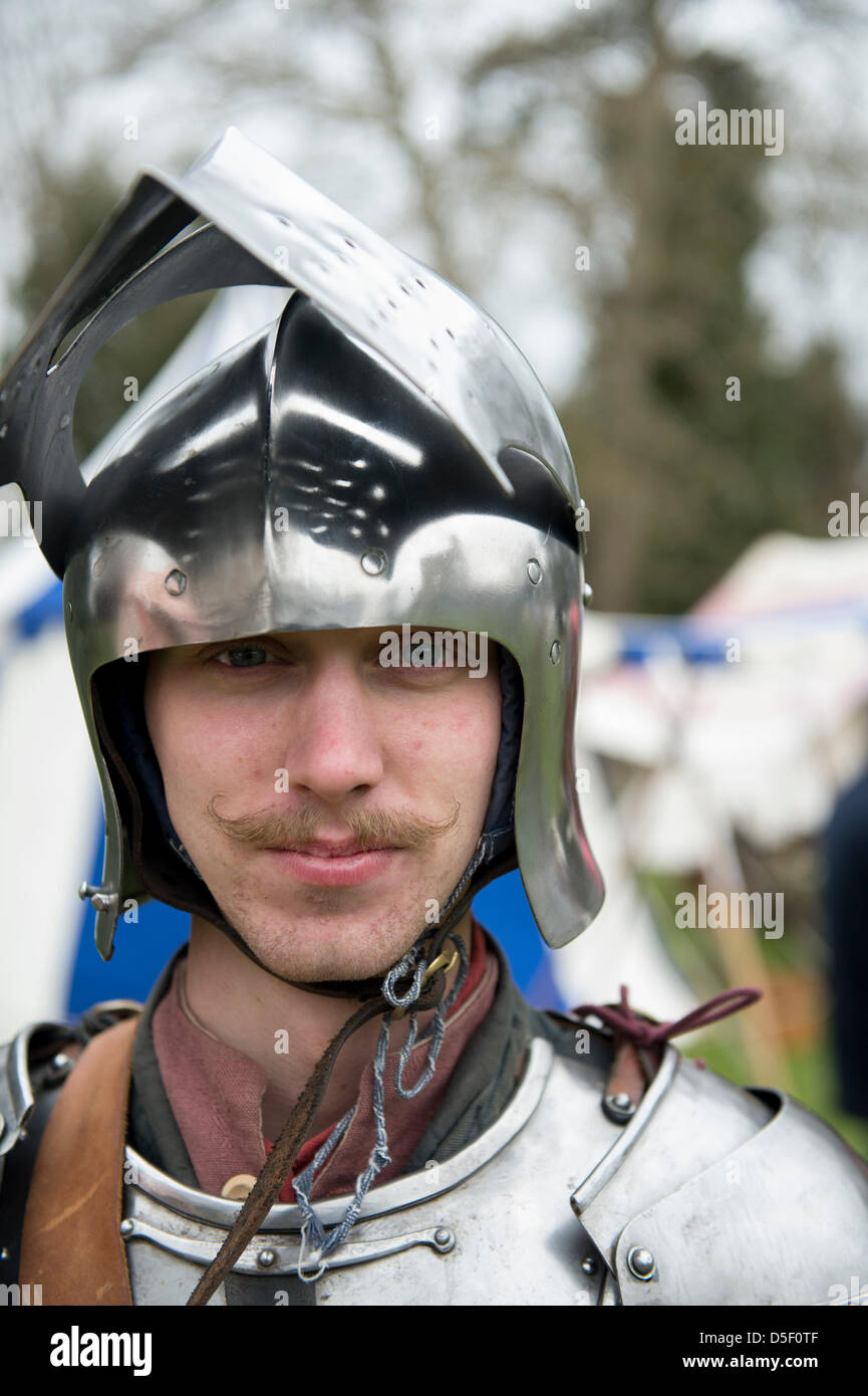 Male dressed in medieval armour at a battle re-enactment weekend in ...