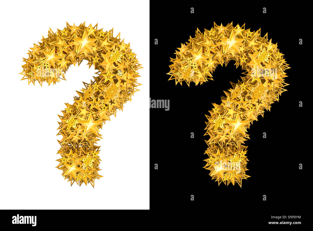 Gold shiny stars question mark , black and white background Stock Photo ...