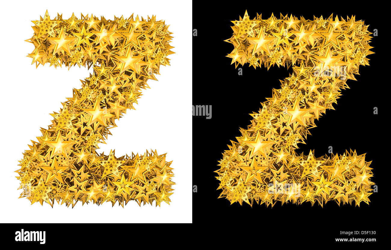 Gold shiny stars letter Z, black and white background Stock Photo - Alamy