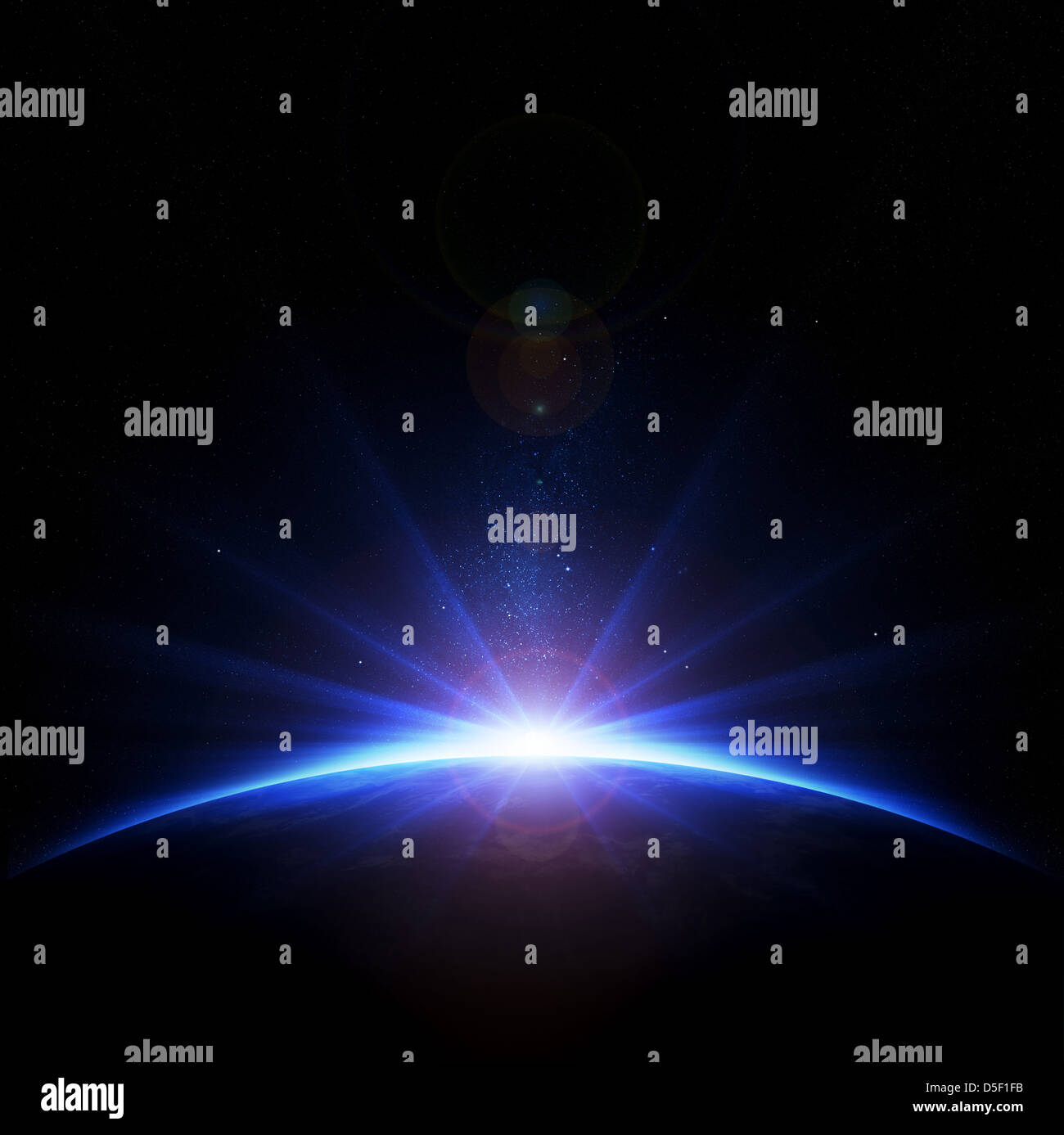 Earth - sunrise with rays and lens flare Stock Photo - Alamy