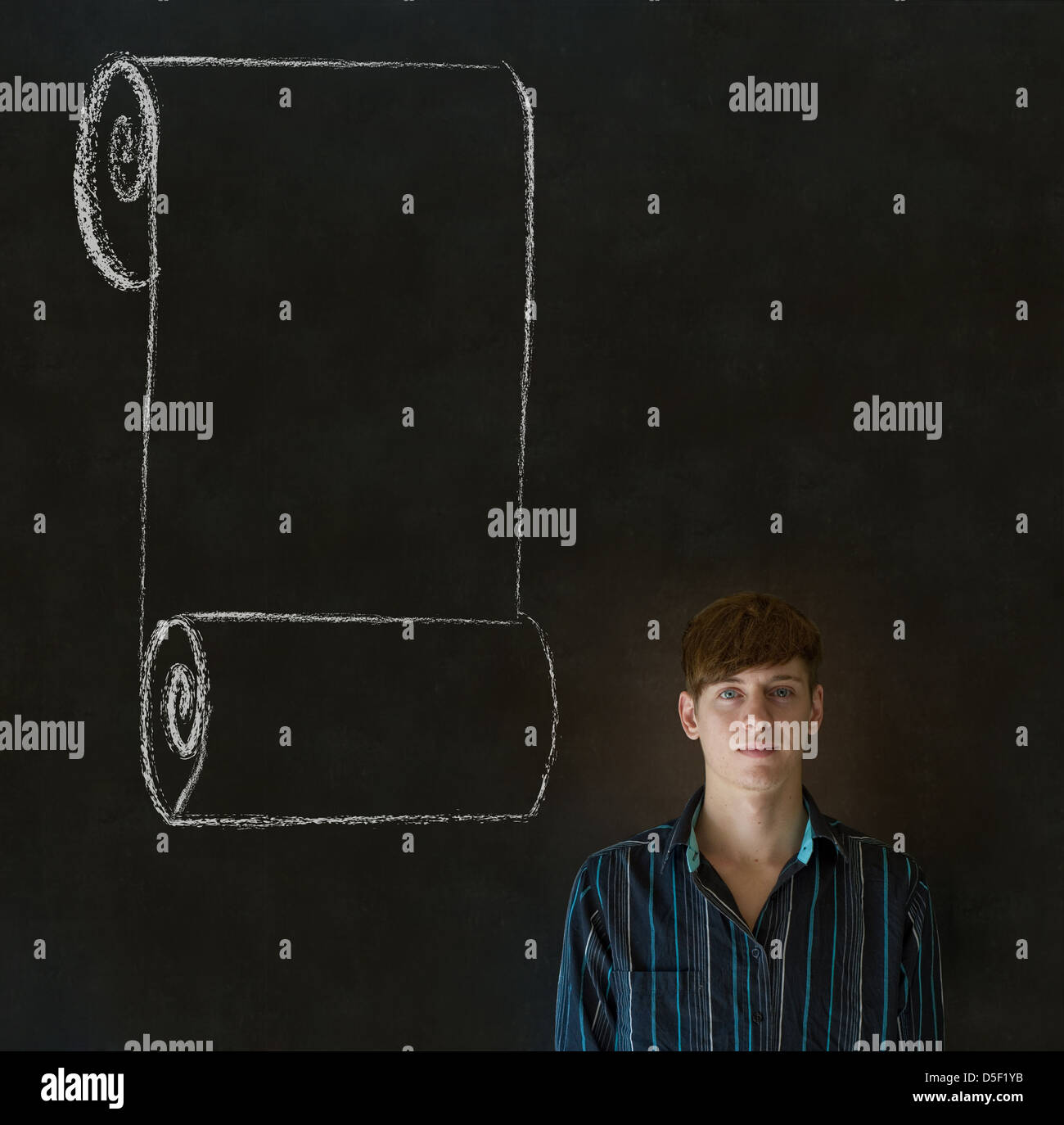 Business man, student or teacher with menu scroll checklist on ...