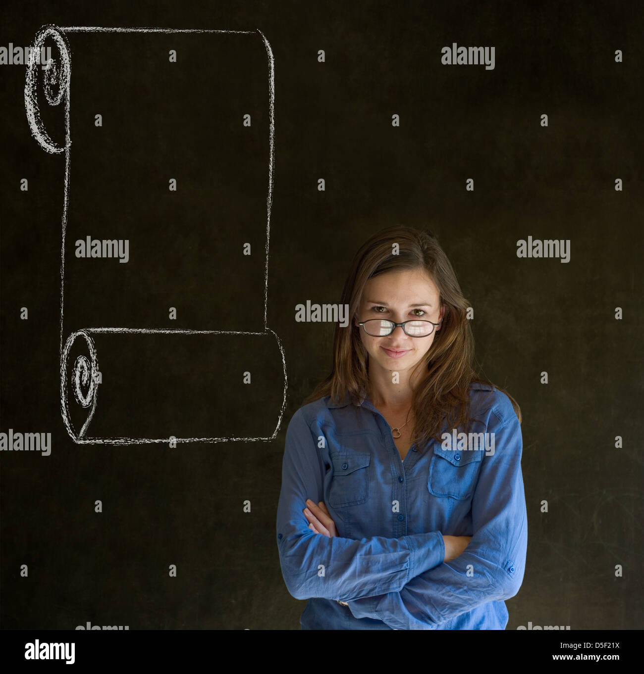 Business woman, student or teacher with menu scroll checklist on ...