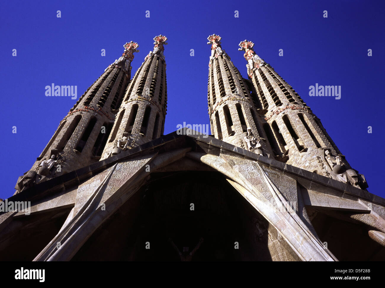 Decorated spires of the Sagrada Família basilica designed by Catalan ...