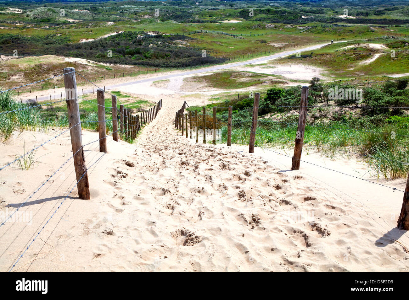 fence by sand path to dunes in Holland Stock Photo - Alamy